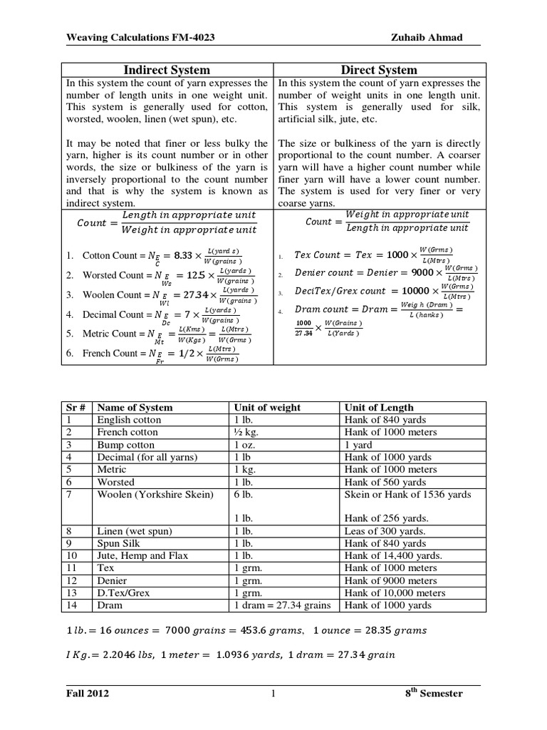 Weaving Calculations FM-4023 (Part 1) | PDF | Yarn | Clothing
