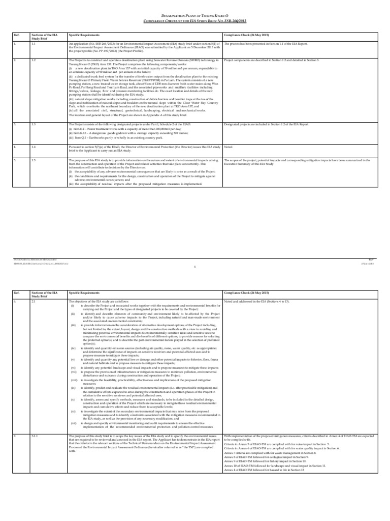 EIA SB Compliance Checklist - 20150727 | PDF | Environmental Impact ...