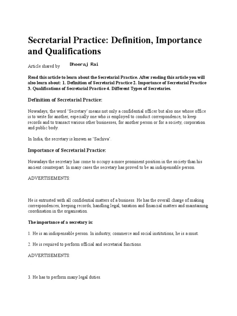 Secretarial Practice | PDF | Secretary | Diplomatic Rank