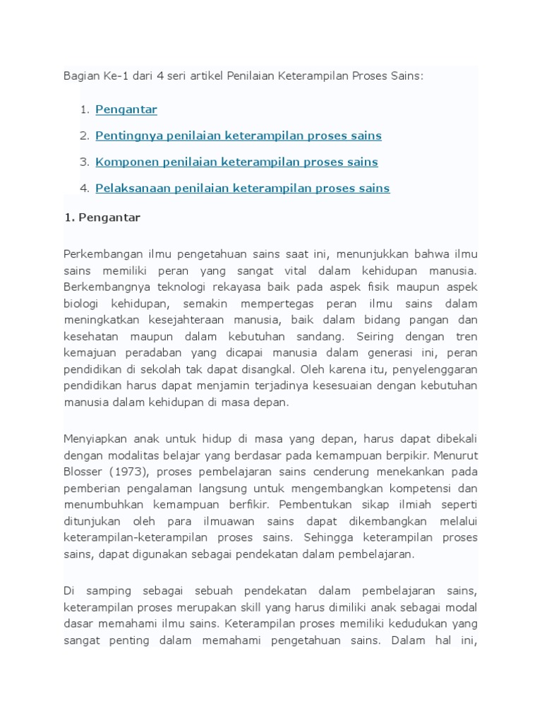 Penilaian Keterampilan Proses Sains | PDF