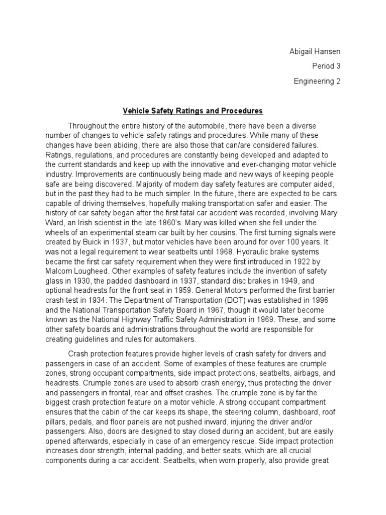 Car Safety Research Paper Works Cited | Seat Belt | Automobile Safety