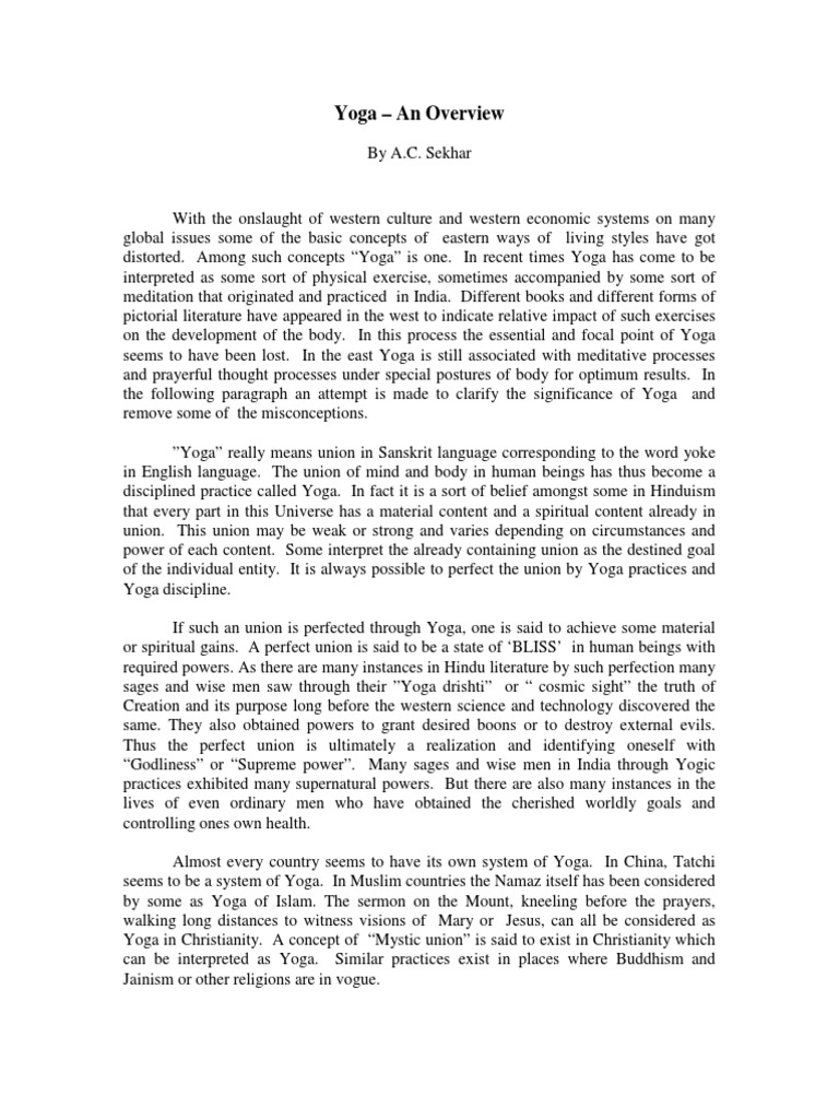 Yoga An Overview | PDF | Yoga | Mind–Body Interventions