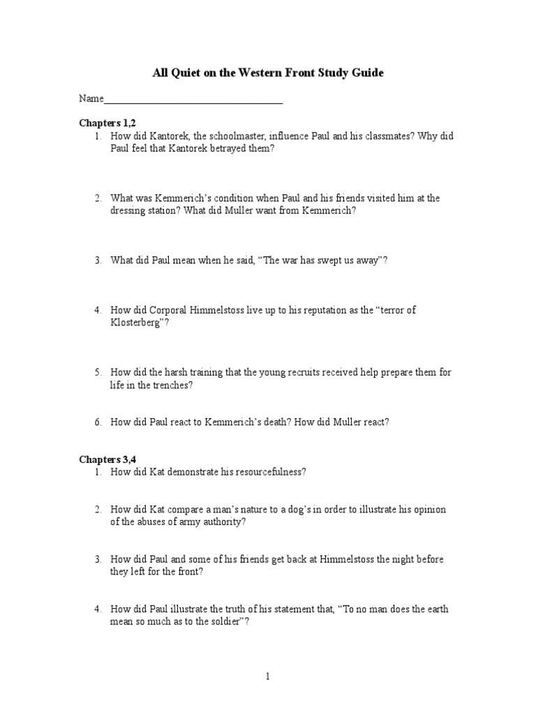 All Quiet On The Western Front Study Guide | PDF | Violence | Armed ...
