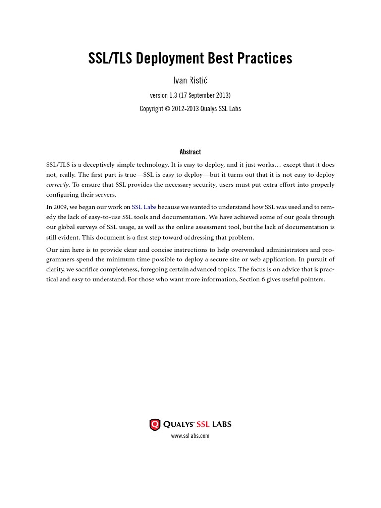 SSL TLS Deployment Best Practices 1.3 PDF | PDF | Transport Layer ...