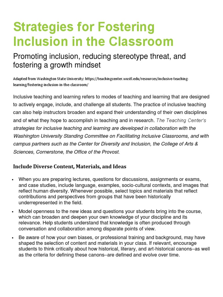 Inclusive Teaching Strategies for Classrooms | PDF | Inclusion ...