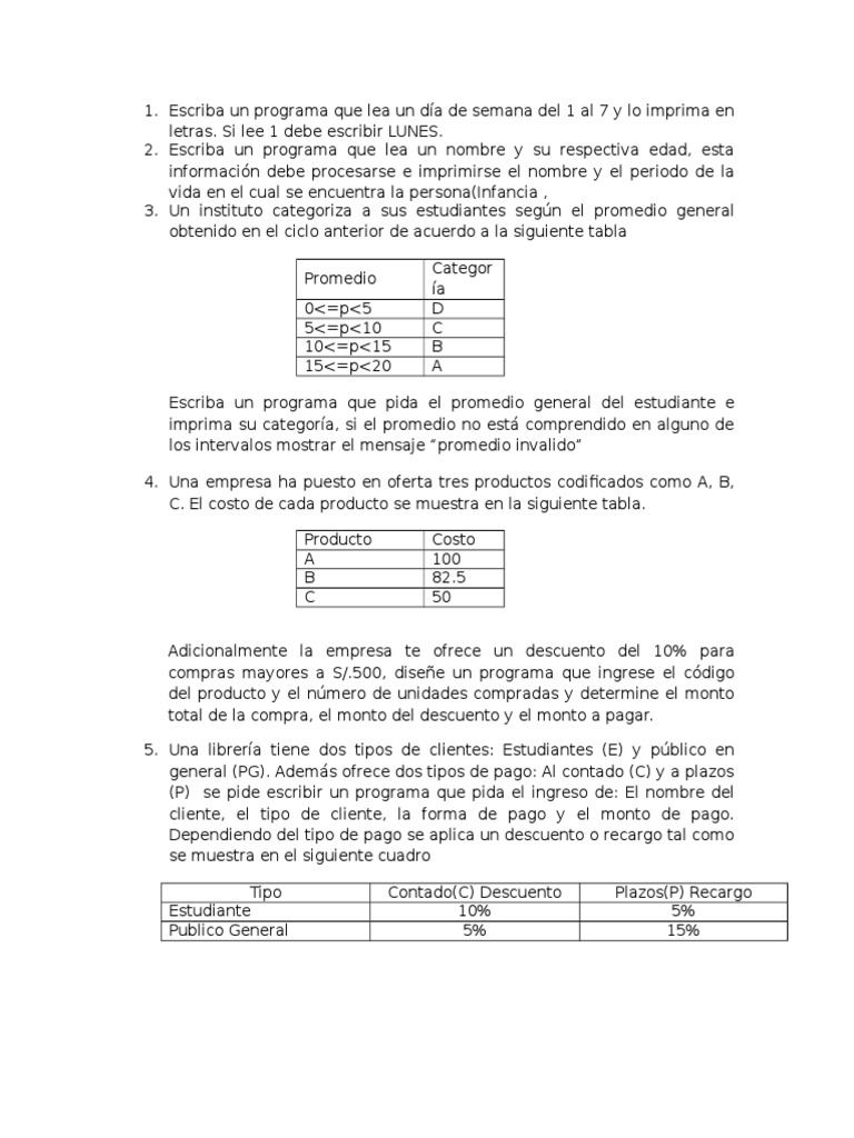 Ejercicios Switch | PDF