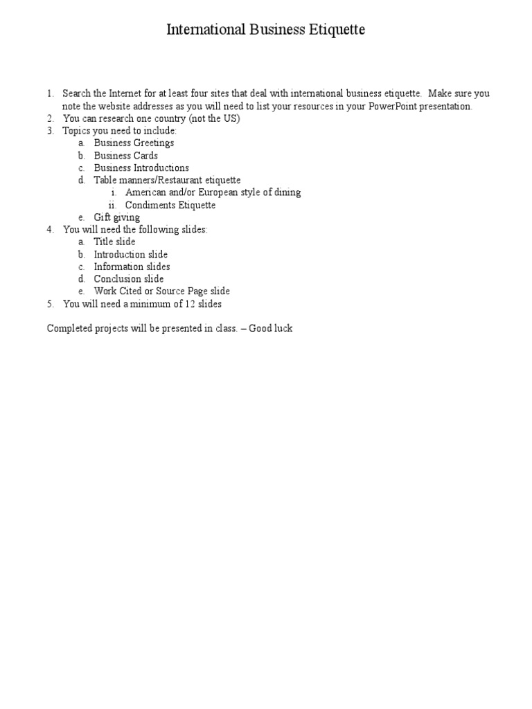International Business Etiquette Project | PDF