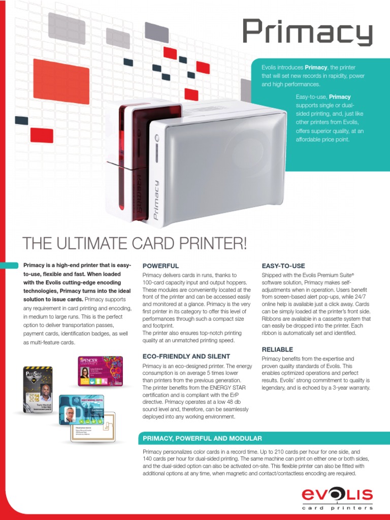 Evolis Primacy Datasheet | PDF | Computers