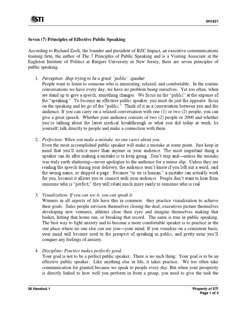 Seven (7) Principles of Effective Public Speaking | PDF