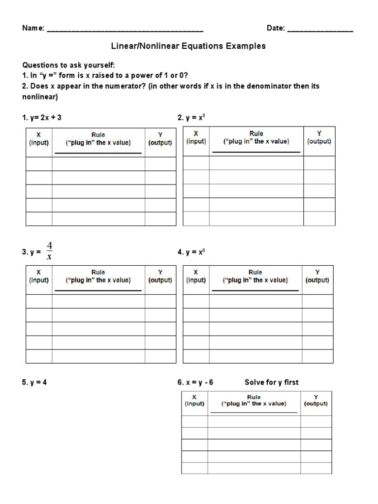 Linear/Nonlinear Equations Examples | PDF | Nonlinear System ...