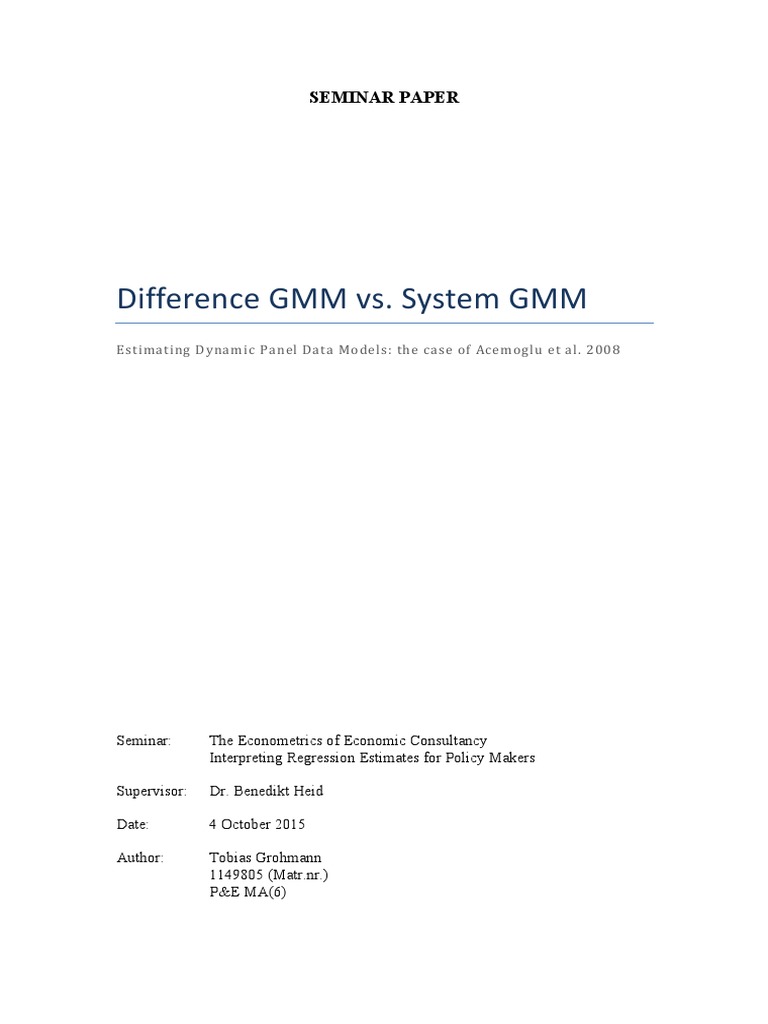 Difference GMM vs. System GMM Term Paper | PDF | Instrumental Variable ...