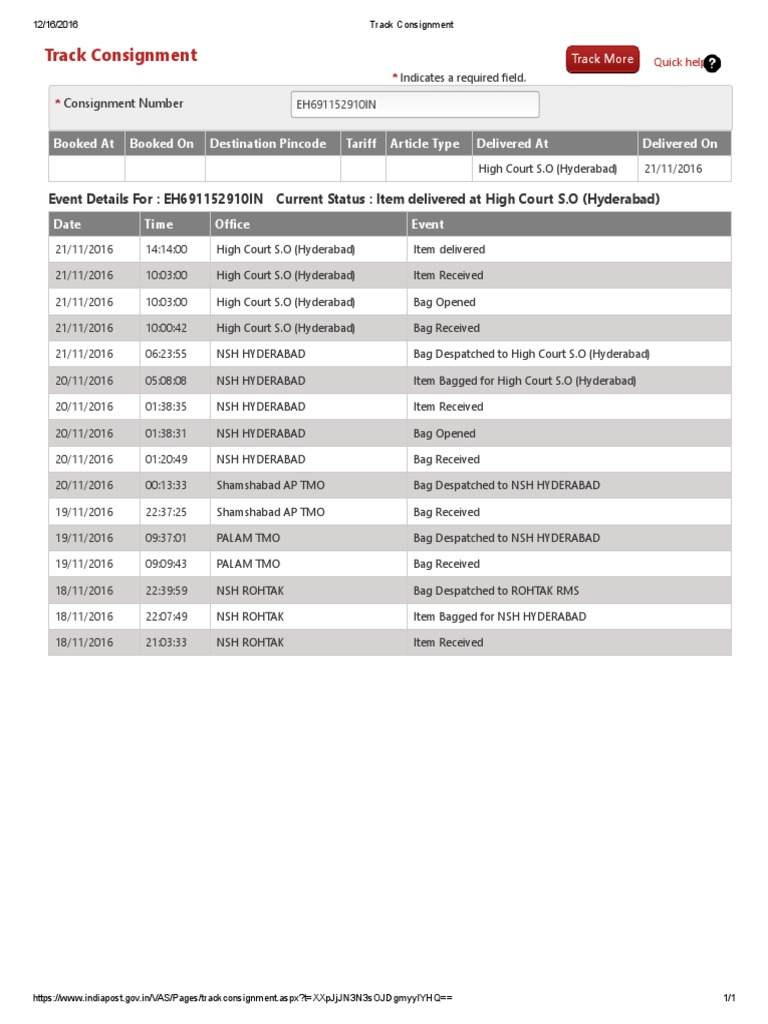 Track Consignment: Event Details For: EH691152910IN Current Status ...