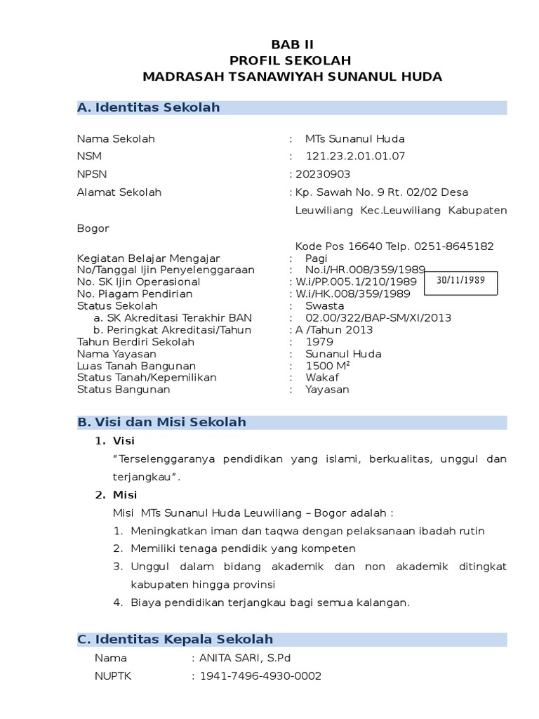 Profil MTs - Sunanul Huda 2015 | PDF