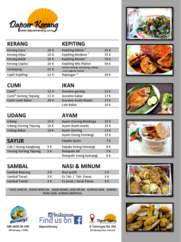 Seafood and Chicken Menu at Dapoer Kerang | PDF