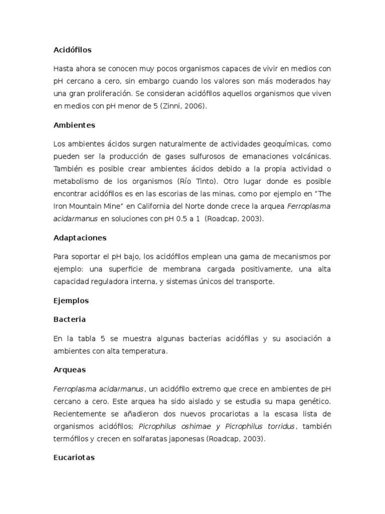 Organismos Extremófilos: Acidófilos y Más | PDF | Archaea | Las bacterias