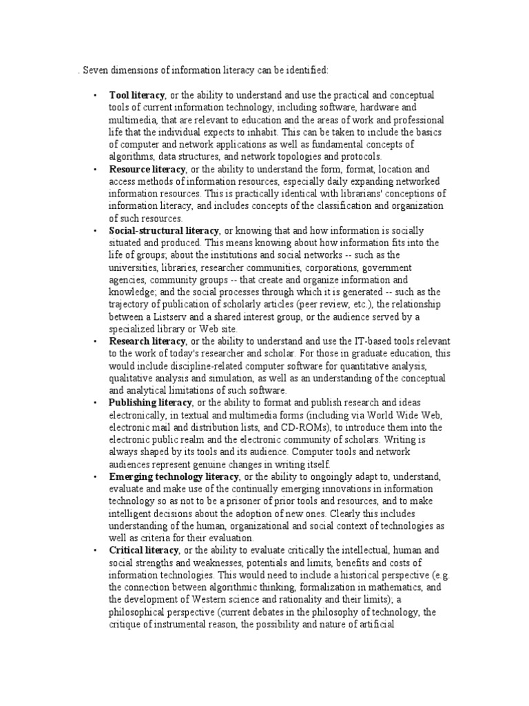 Seven Dimensions of Information Literacy | PDF | Information Literacy ...