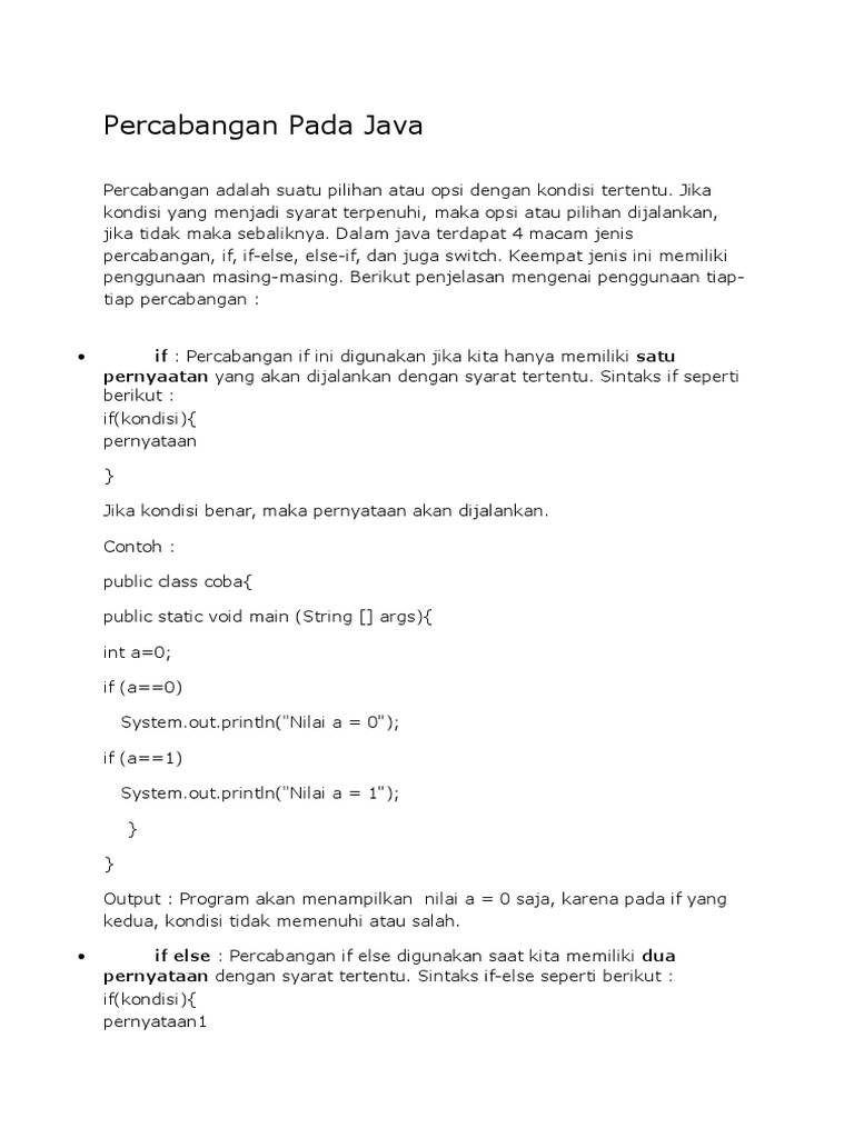 Percabangan Pada Java | PDF