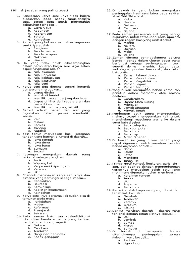 Soal Uas SBK Kelas Xi | PDF