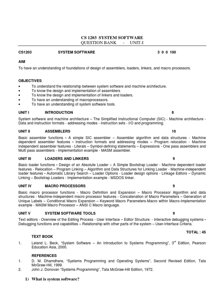 System Software UNIT I | PDF | Assembly Language | Computer Program