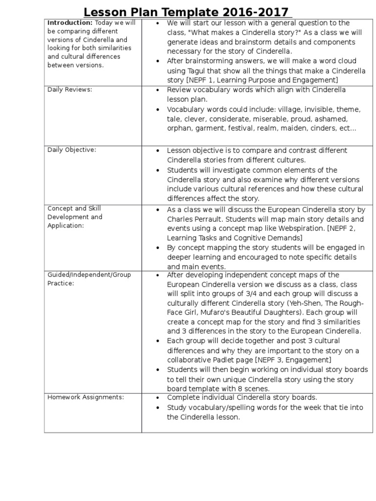 Lesson Plan Template-2 | PDF | Cinderella | Lesson Plan