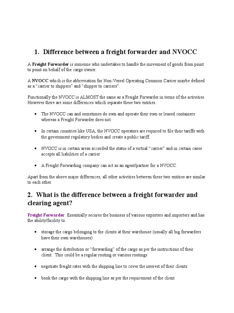 Difference Between A Freight Forwarder and NVOCC | PDF | Cargo | Customs