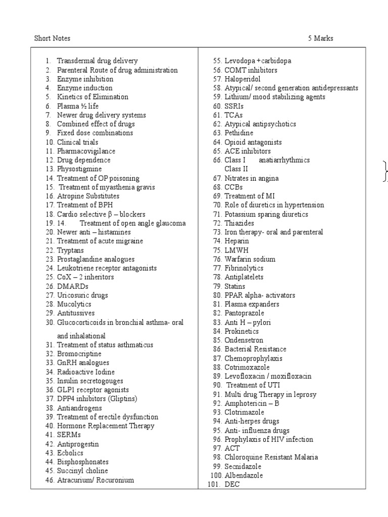 Imp Questions in Pharmacology | PDF | Drugs | Pharmacology