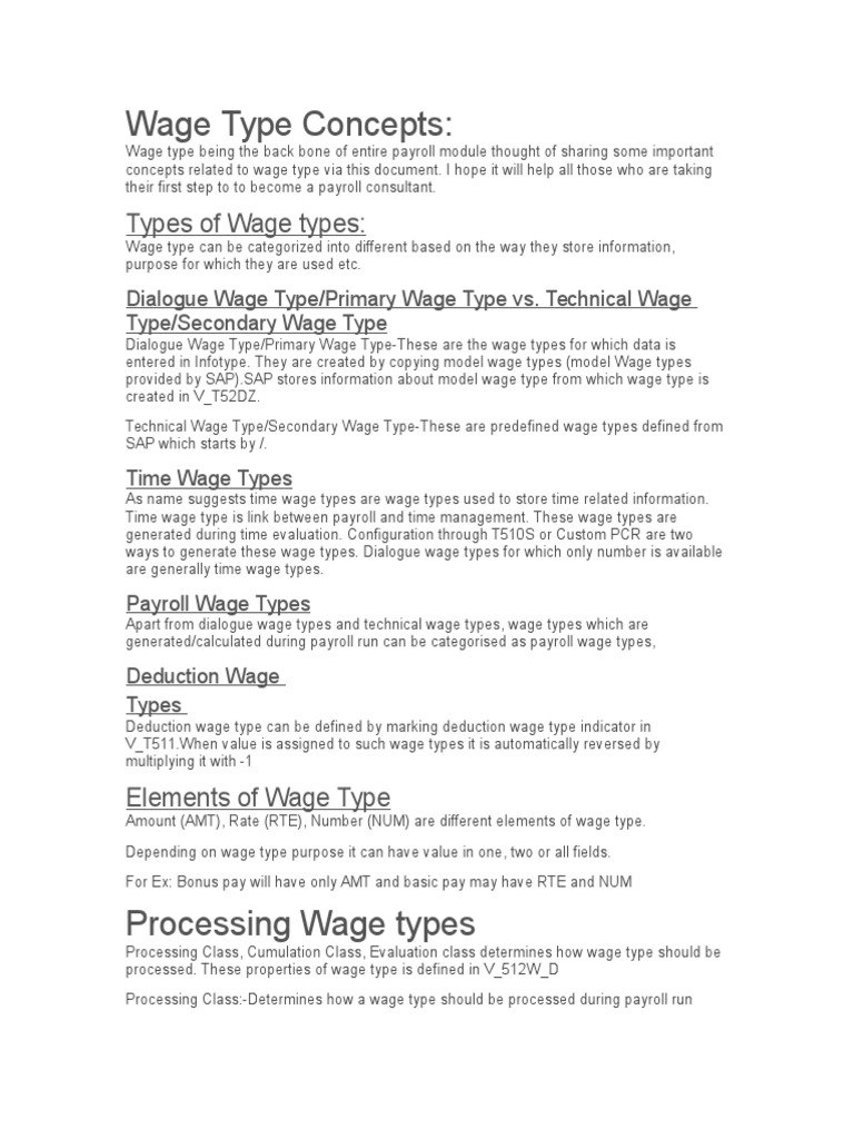 Wage Type Concepts | PDF | Wage | Payroll