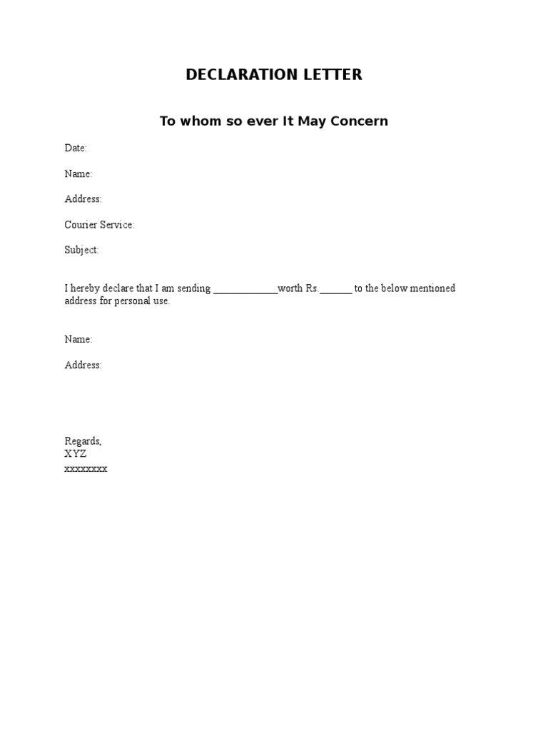Declaration Letter: To Whom So Ever It May Concern | PDF