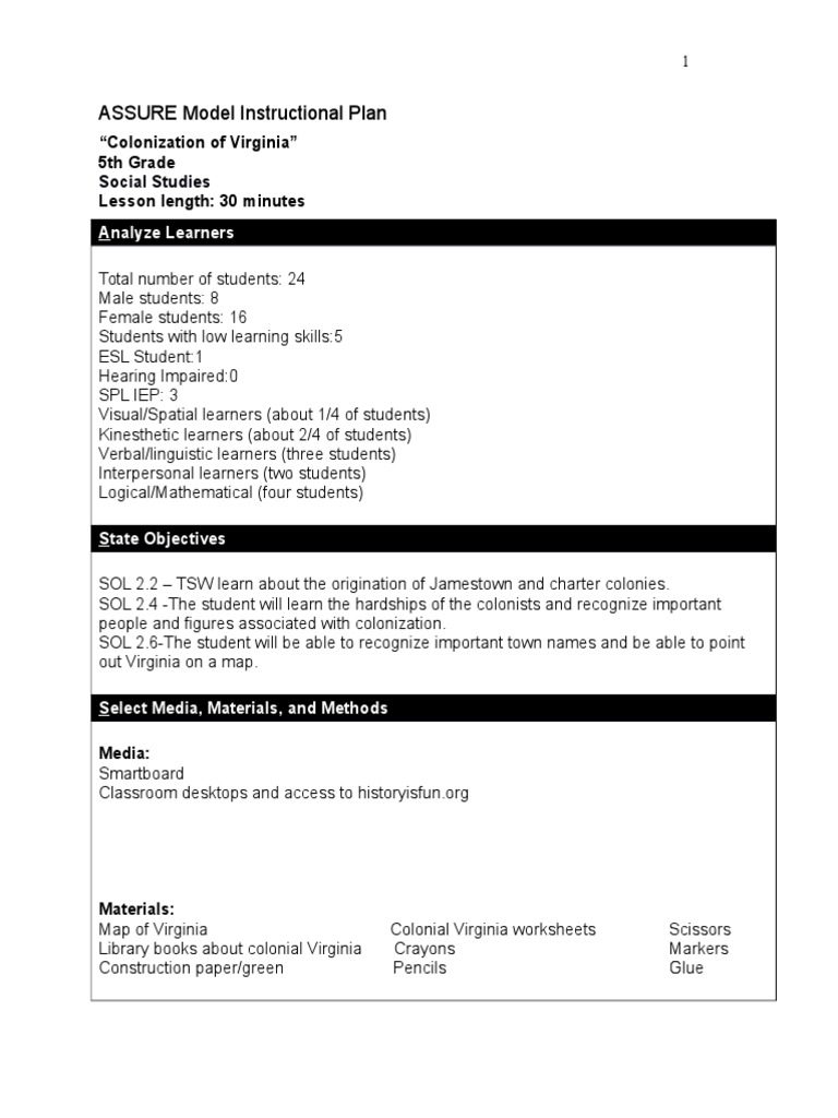 Assure Model Instructional Plan | PDF | Teachers | Classroom