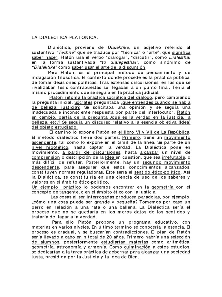 La Dialéctica Platónica: Método y Esencia | PDF | Dialéctico | Platón