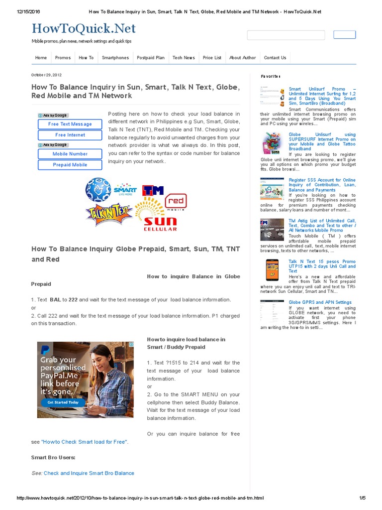 How To Balance Inquiry in Sun, Smart, Talk N Text, Globe, Red Mobile ...