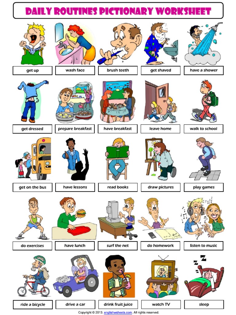 Daily Routines 1 Pictionary Poster Vocabulary Worksheet | PDF