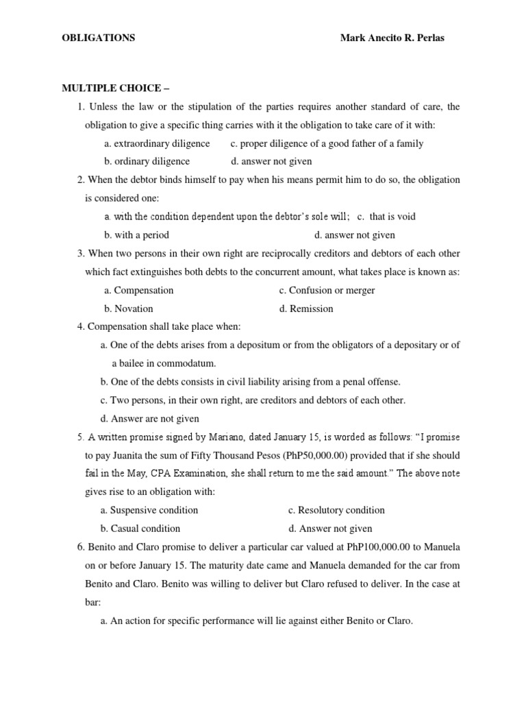 Law On Obligations (MARK) | PDF | Debtor | Debt