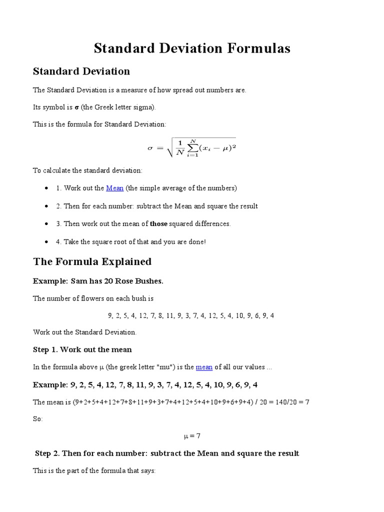 Standard Deviation Formulas | PDF | Standard Deviation | Mean