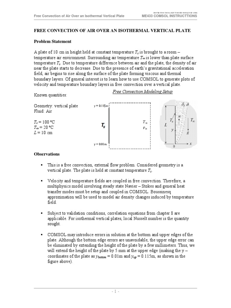 Modeling Free Convection of Air Over an Isothermal Vertical Plate Using ...