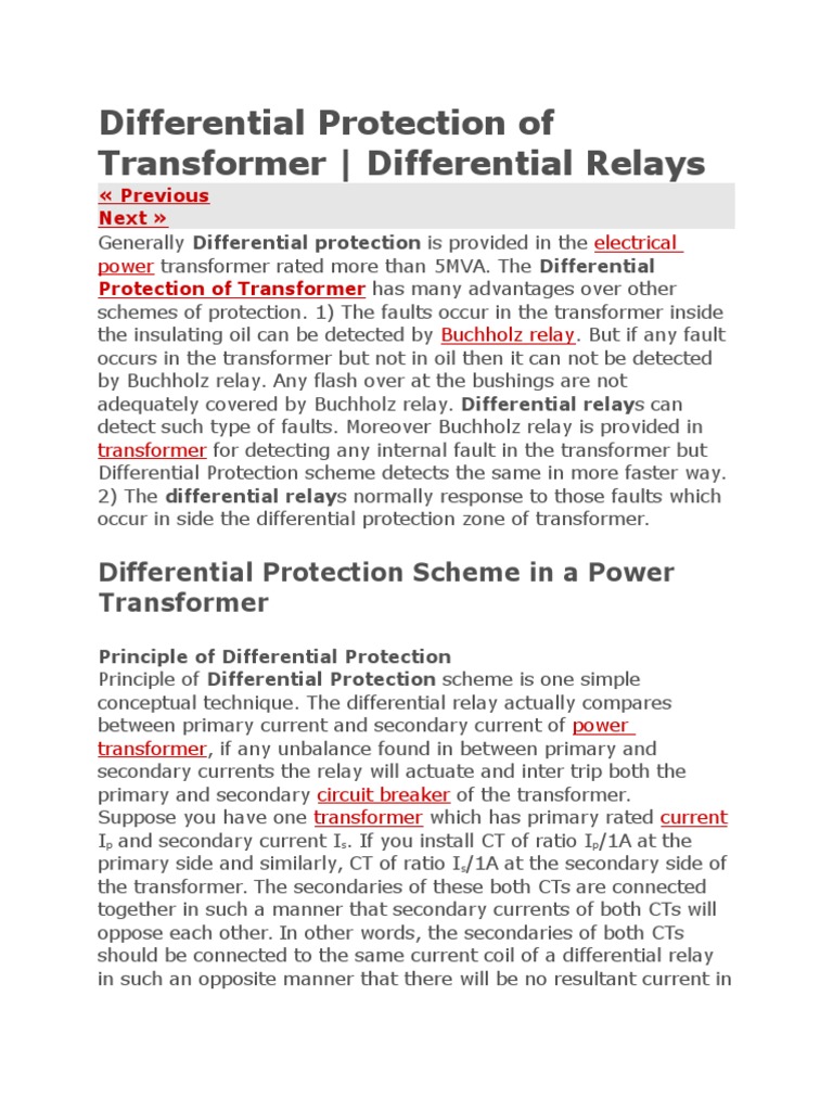 Differential Protection of Transformer Differential Relays | PDF ...