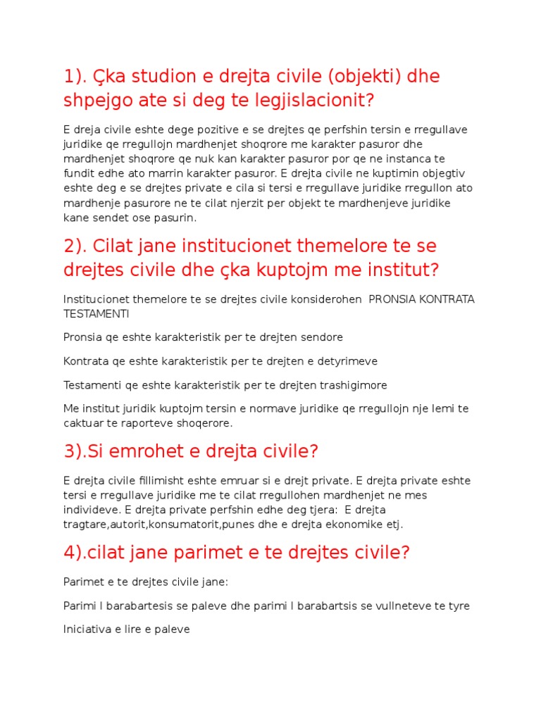 E Drejta Civile Pyetje Pergjigjie | PDF