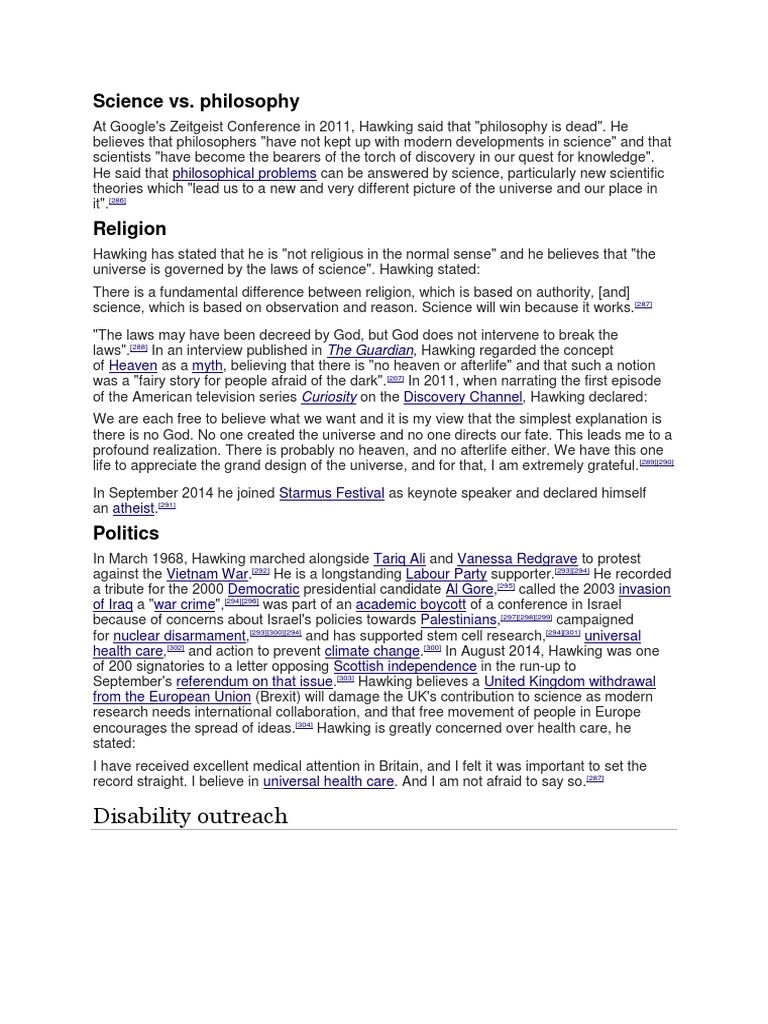 Science vs. Philosophy: Disability Outreach | PDF | Stephen Hawking ...