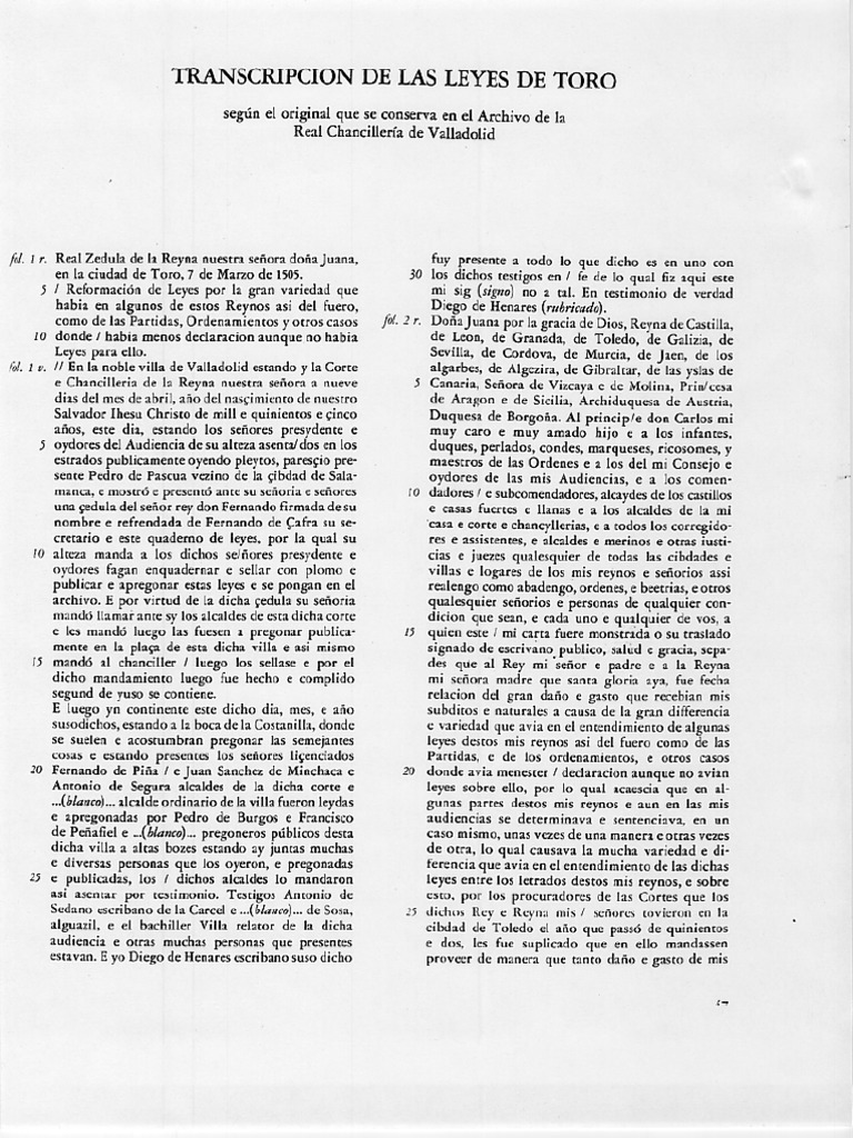 Leyes de Toro de 1505 | PDF