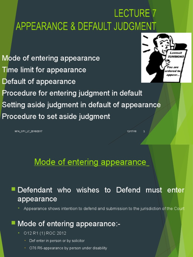 L7 - Appearance & Default Judgment | PDF | Judgment (Law) | Legal Procedure