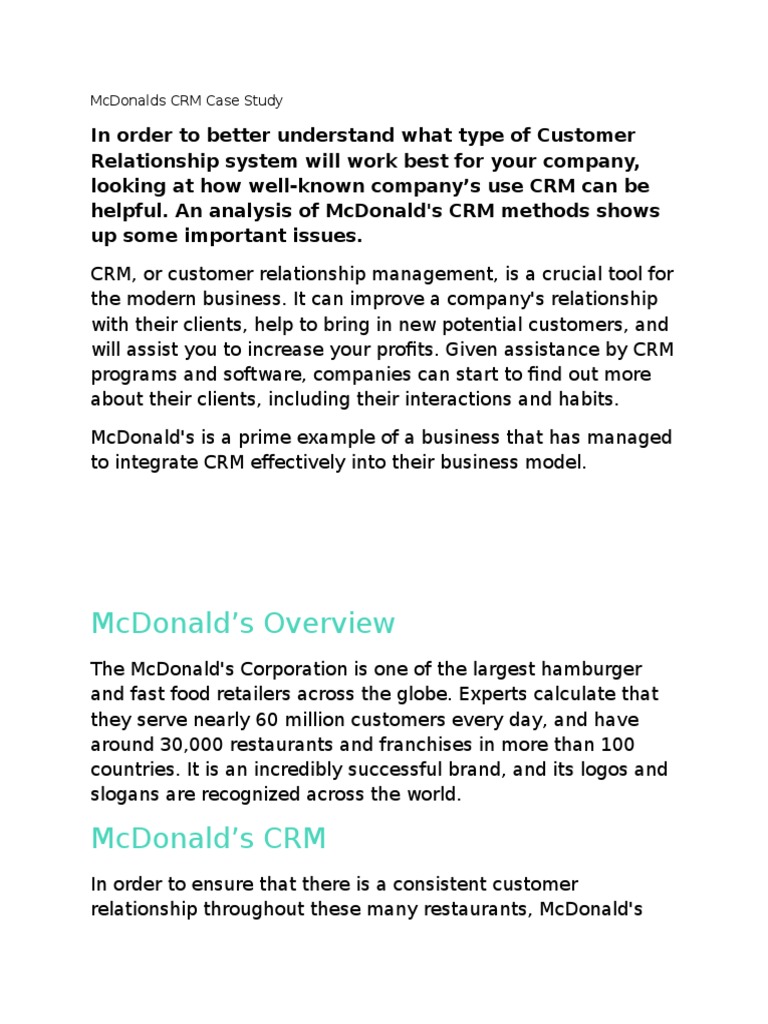 McDonalds CRM Case Study | PDF | Customer Relationship Management ...