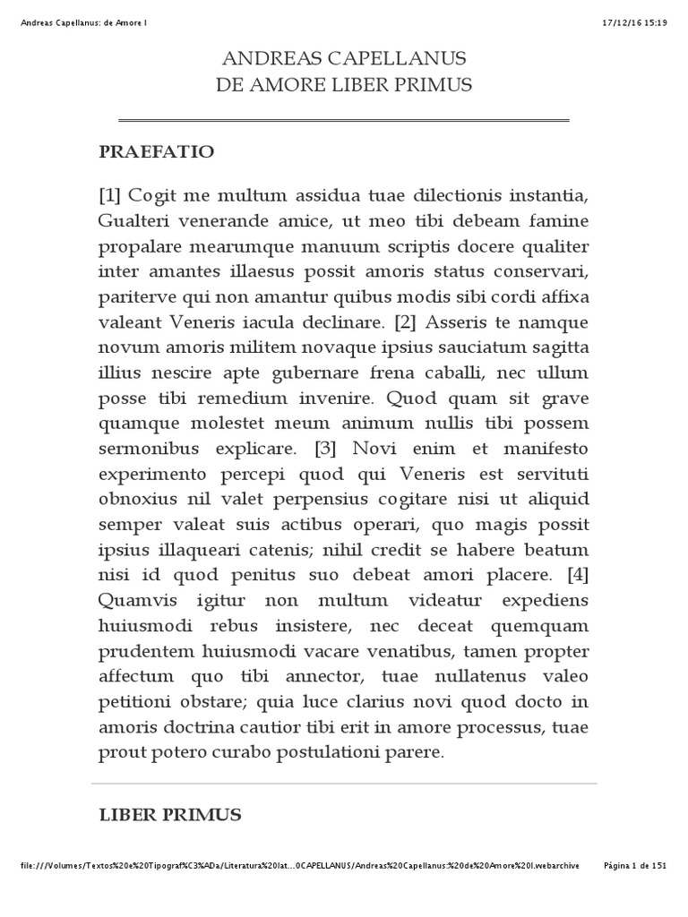 Andreas Capellanus - de Amore I | PDF