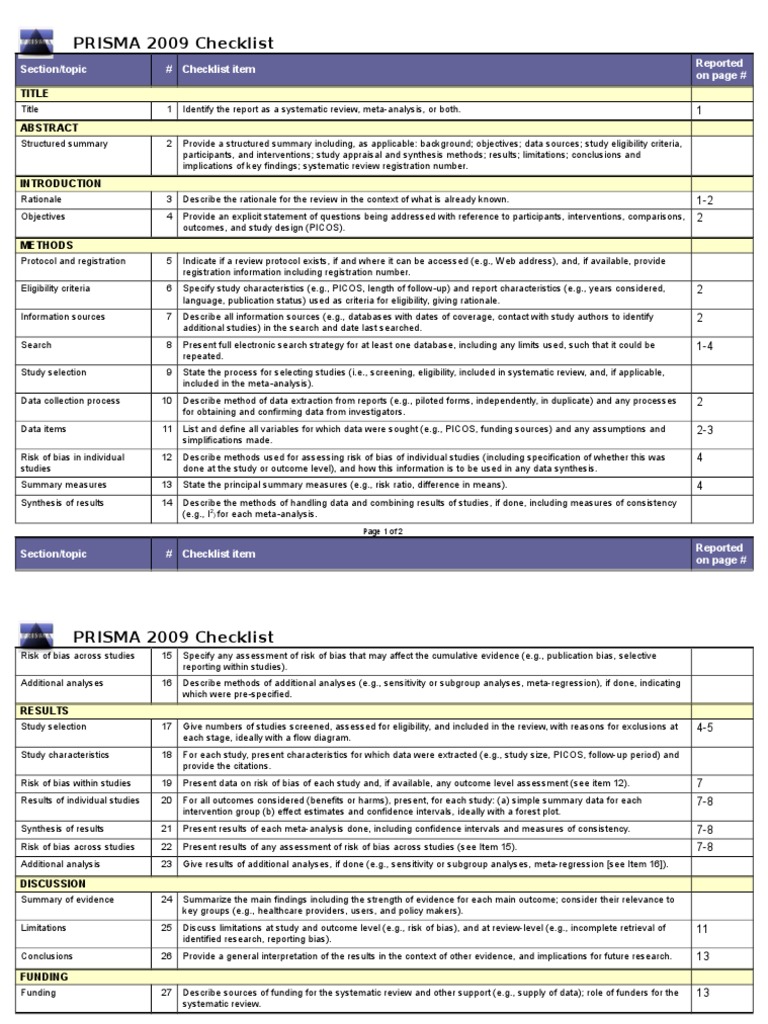PRISMA 2009 Checklist | PDF | Systematic Review | Meta Analysis