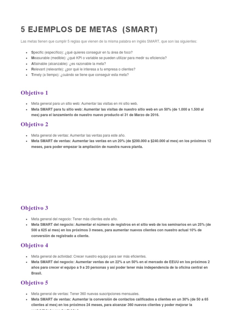 5 Ejemplos de Metas | PDF