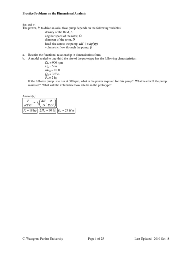 Dimensional Analysis Practice Problems | PDF | Viscosity | Fluid Dynamics