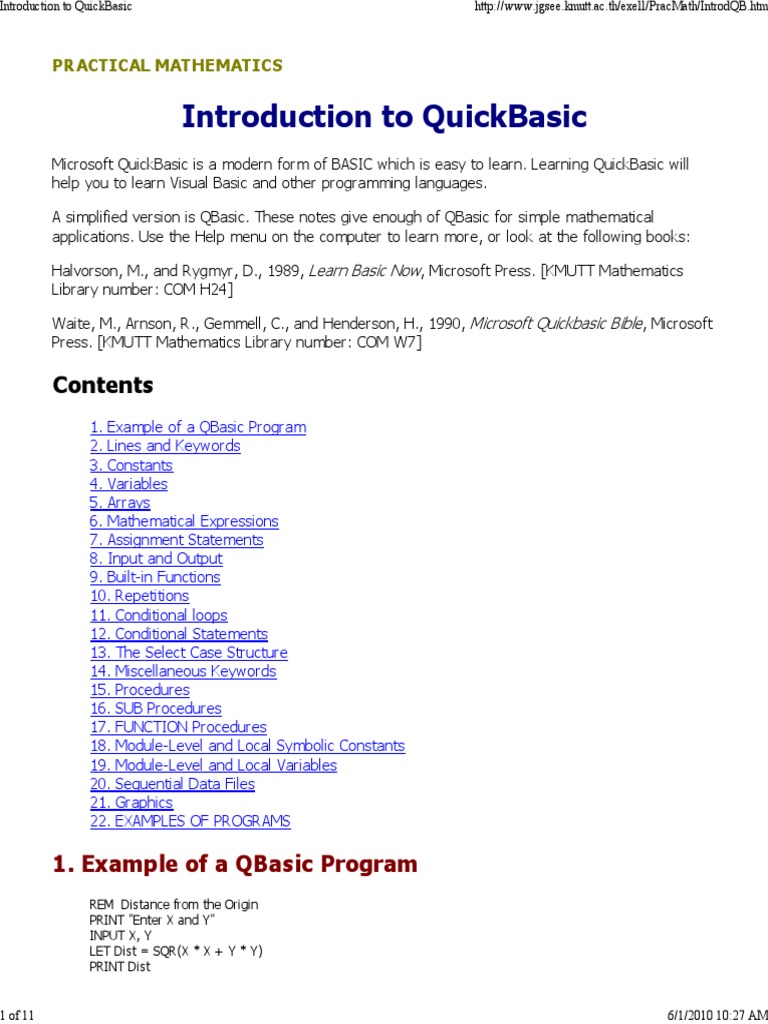 Introduction To Quickbasic Pdf Parameter Computer Programming
