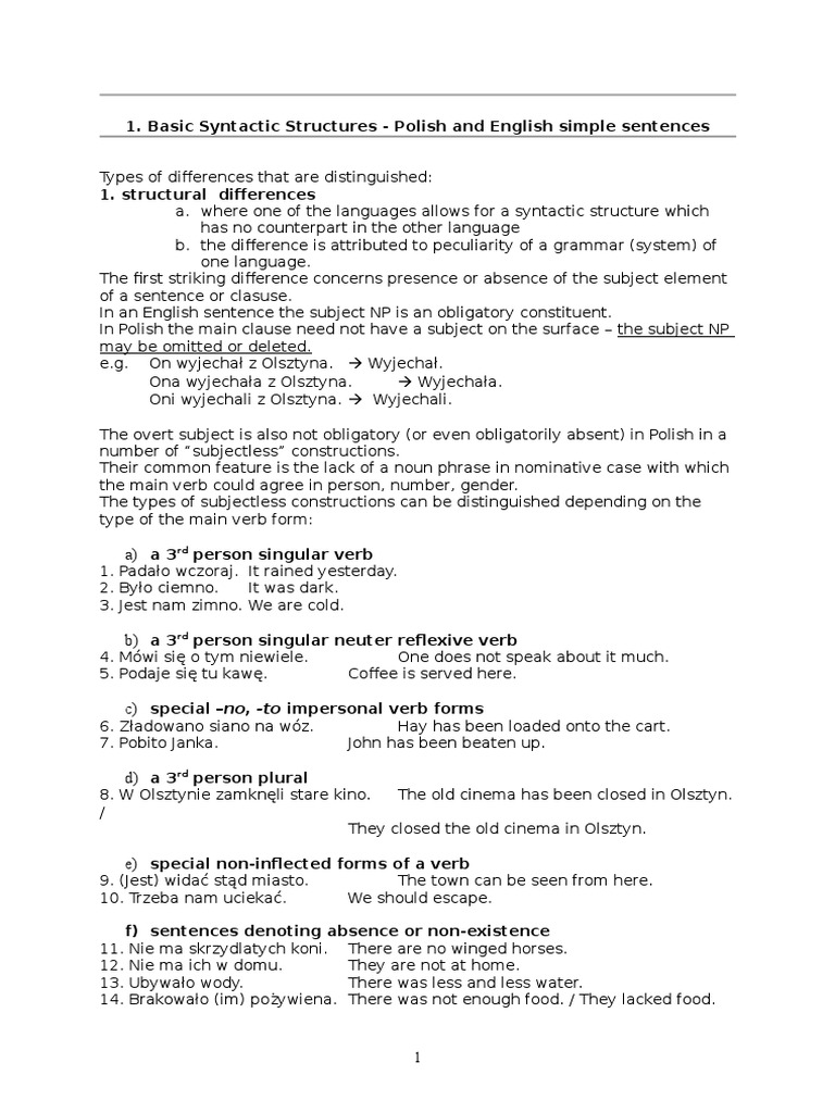 1 Basic Syntactic Structures Pdf Subject Grammar Verb