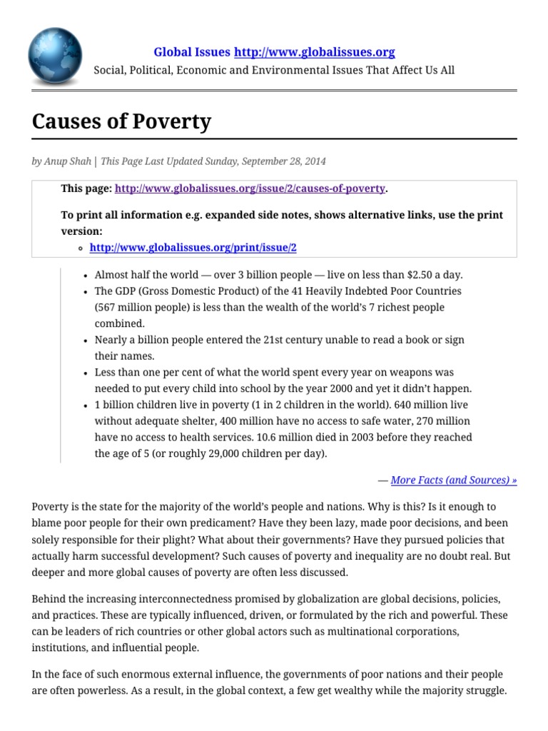 Causes of Poverty - Global Issues | PDF | Aids | Poverty