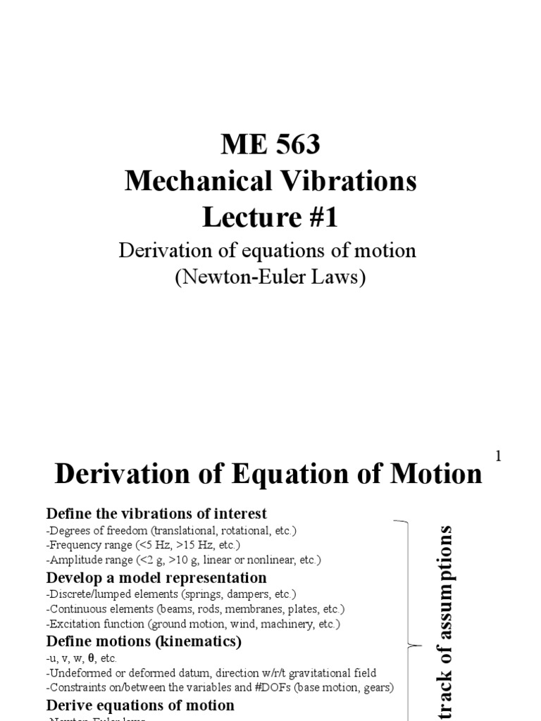 ME 563 Mechanical Vibrations Lecture #1: Derivation of Equations of ...