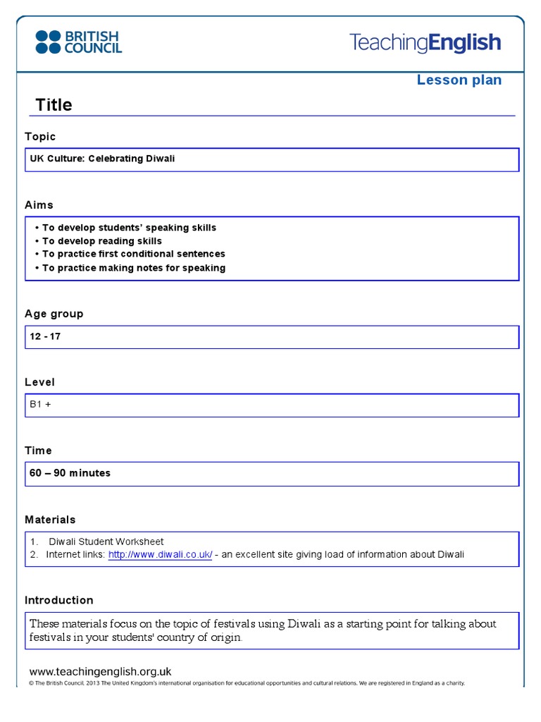 Diwali Lesson Lesson Plan - 0 | PDF | Reading Comprehension | Lesson Plan